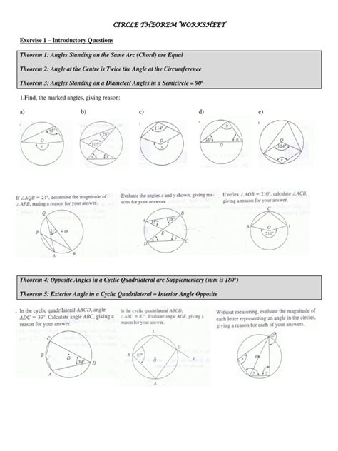 Circle Theorem Worksheet Pdf