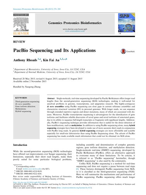 Pdf Pacbio Sequencing And Its Applications