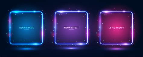 Premium Vector A Set Of Square Neon Frames With Shining Effects