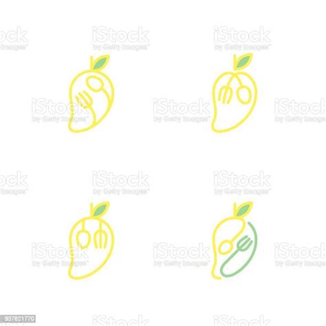芒果果用勺子和叉子圖示集設計插圖黃色分色白色背景 向量 Eps10向量圖形及更多一片圖片 一片 健康飲食 剪裁圖 Istock
