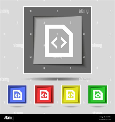 Programming Code Icon Sign On The Original Five Colored Buttons Vector Illustration Stock