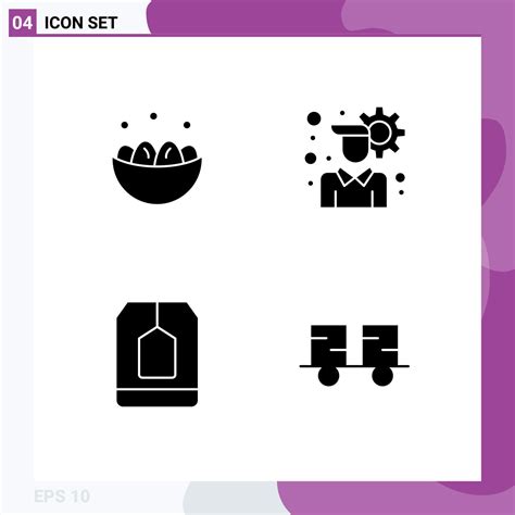Set Of 4 Commercial Solid Glyphs Pack For Bowl Ceylon Egg Configuration Food Editable Vector