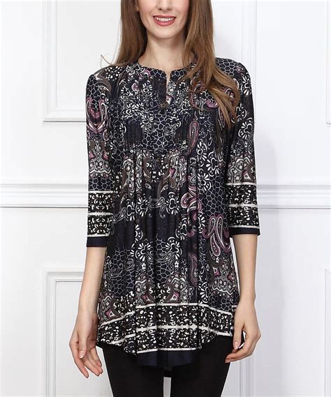Look At This Zulilyfind Navy And Purple Paisley Border Notch Neck Tunic