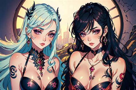 Premium Photo Two Anime Womans With Makeup And Tattoos
