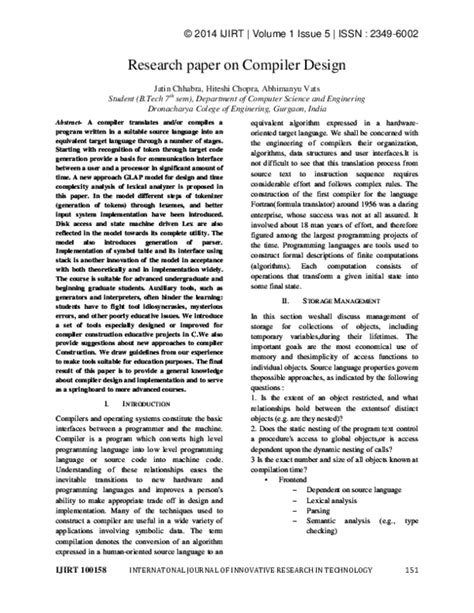 Pdf Research Paper On Compiler Design