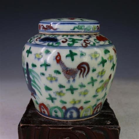 ㊣姥姥的私藏㊣大明成化年制鬥彩母子雞紋天字罐【中號】茶葉罐 Yahoo奇摩拍賣