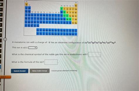 Solved A Monatomic Ion With A Charge Of 2 Has An