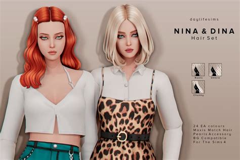 Nina And Dina Set Daylife Sims Sims Hair Sims 4 Sims 4 Mods Clothes