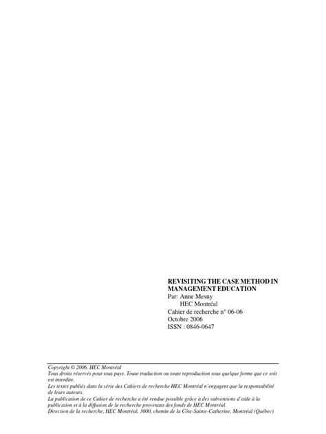 Revisiting The Case Method In Management Education Download Free Pdf