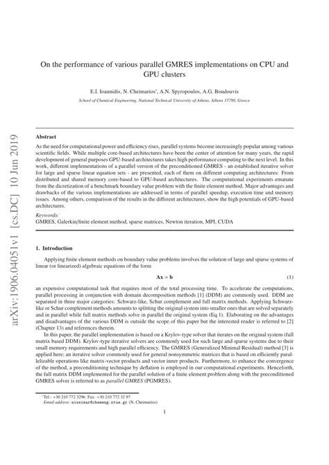 Pdf On The Performance Of Various Parallel Gmres Implementations On Cpu And Gpu Clusters