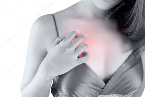 Woman Scratching Her Itchy Chest Isolate On White Background Stock