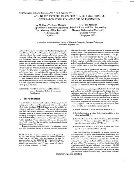 Pdf Ann Based Pattern Classification Of Synchronous Generator
