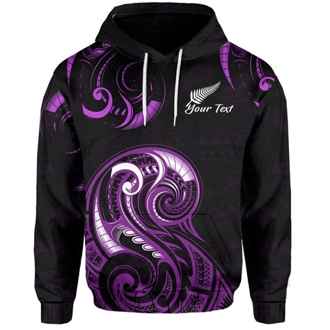 Aio Pride Custom Text Aotearoa Fern Hoodie Maori Pattern Version Purpl