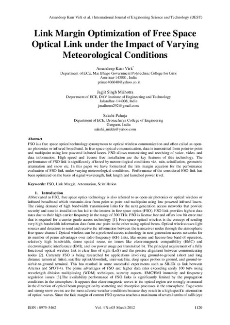 Pdf Link Margin Optimization Of Free Space Optical Link Under The Impact Of Varying