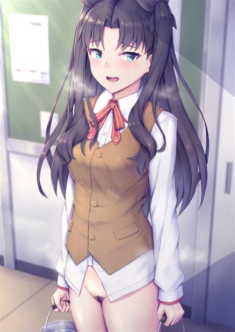 Rule 34 1girls Black Hair Black Ribbon Blue Eyes Bottomless Breasts Brown Sweater Vest Bucket