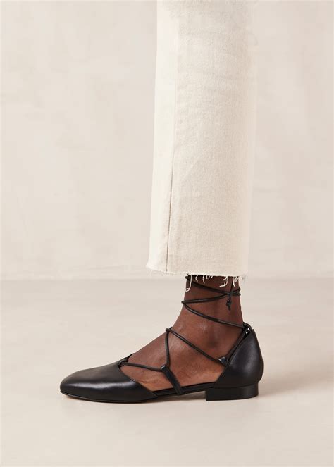 Azurite Schwarze Leder Ballerina Schuhe Alohas