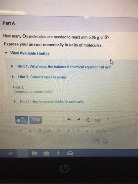 Solved Part A How Many O Molecules Are Needed To React With Chegg