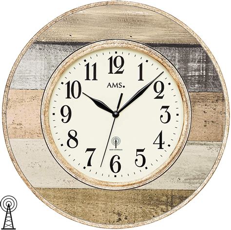 Amazon De AMS Funk Wanduhr Holz Mehrfarbig X X Cm
