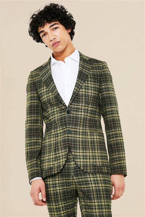 Single Breasted Skinny Check Suit Jacket Boohoo Uk
