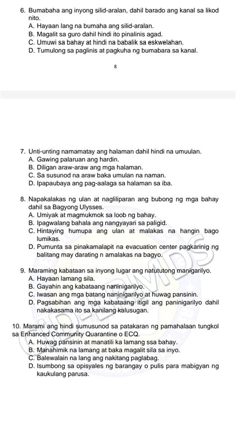 Solved 6 Bumabaha Ang Inyong Silid Aralan Dahil Barado Ang Kanal Sa