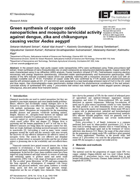 Iet Nanobiotechnology 2018 Muthamil Selvan Green Synthesis Of Copper Oxide Nanoparticles