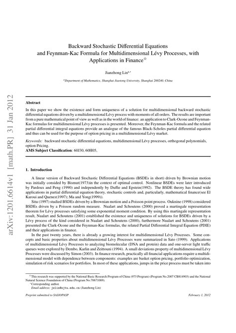 Pdf Backward Stochastic Differential Equations And Feynman Kac Formula For Multidimensional L