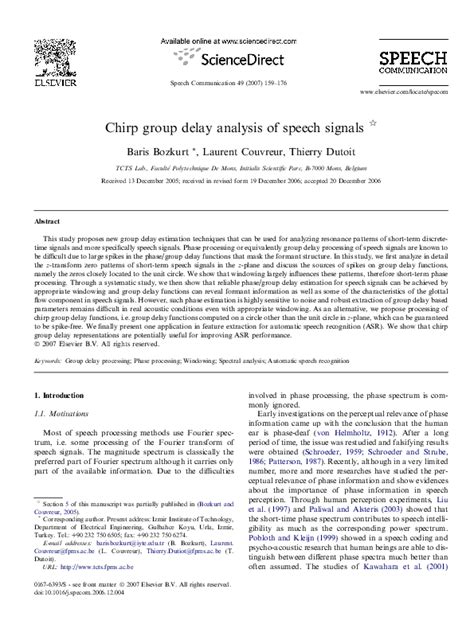 Pdf Chirp Group Delay Analysis Of Speech Signals