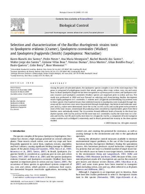 Pdf Selection And Characterization Of The Bacillus Thuringiensis
