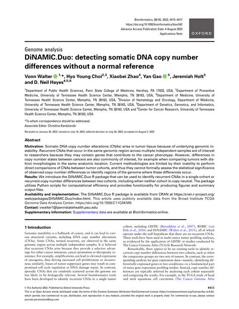 Pdf Dinamic Duo Detecting Somatic Dna Copy Number Differences