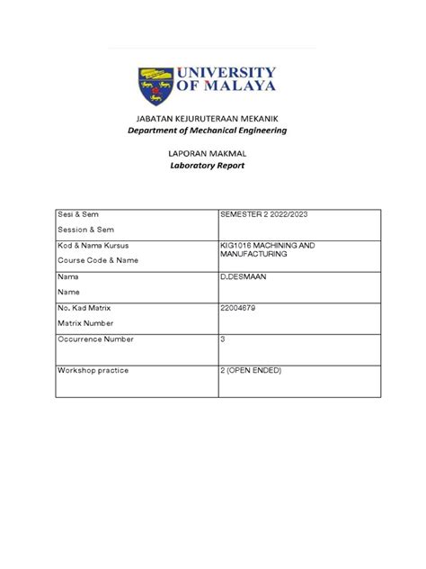 Ddesmaan Machining And Manufacturing Lab Report Descargar Gratis Pdf