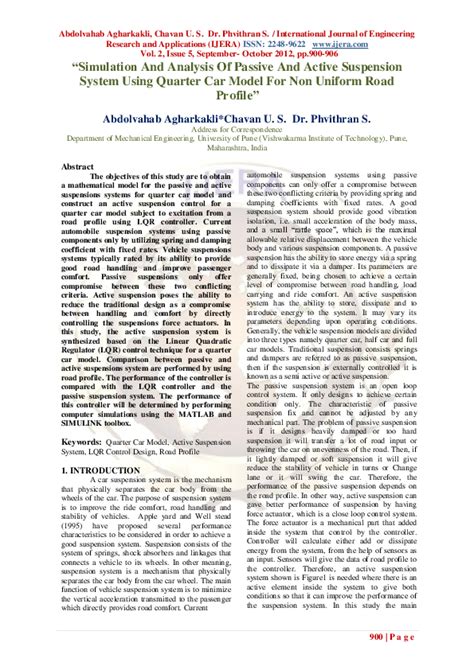 pdf simulation and analysis of passive and active suspension system