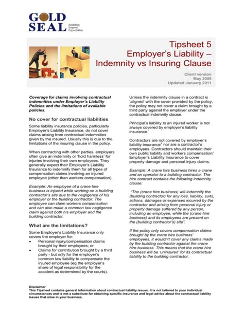 Employers Liability Indemnity Vs Insuring Clause