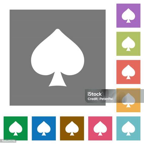 Picche Carta Simbolo Quadrato Icone Piatte Immagini Vettoriali Stock