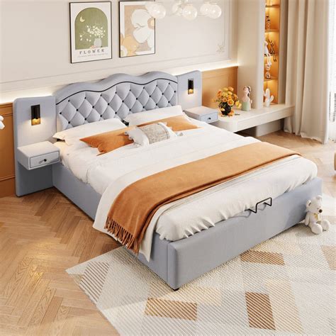 Okwish Polsterbett Doppelbett Flachbett Integriertes Kopfteil