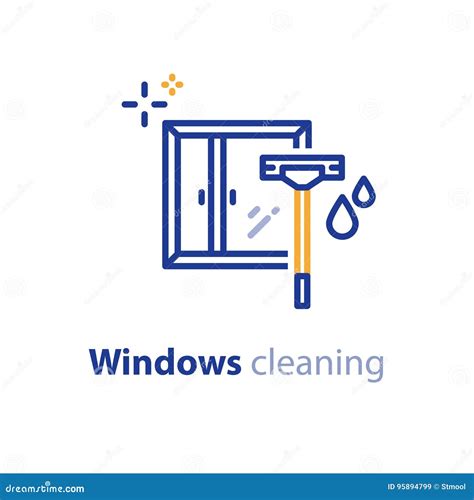 La Limpieza De Windows Mantiene La Línea Icono Limpiador Y Descensos Del Concepto Ilustración
