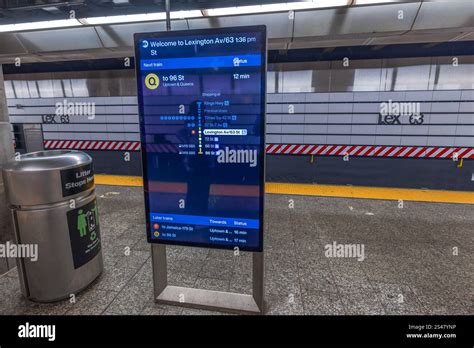 Digital Train Schedule Display At Lexington Av 63 St Subway Station In