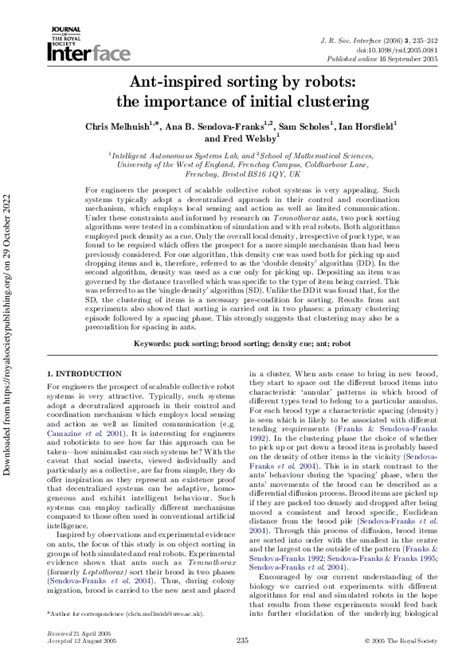 pdf ant inspired sorting by robots the importance of initial