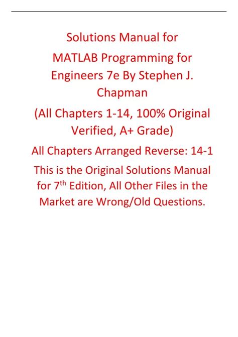 Matlab Programming For Engineers 7th Edition By Stephen J Chapman Solutions Manual Matlab