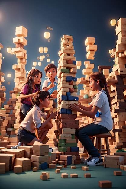 Premium Ai Image Young People Playing Stacking Blocks 3d Character