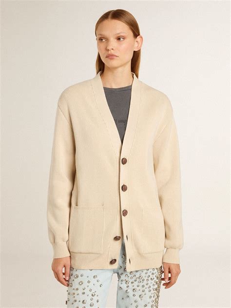 뒷면 Golden 레터링 여성 베이지 가디건 Golden Goose