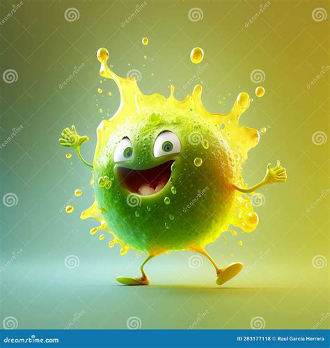 Cute Cartoon Lime Fruit Splashing Character Generative Ai Stock