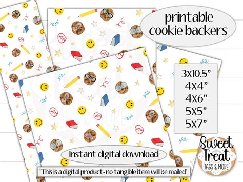 Printable Back To School Cookie Backers School Box Backers Teacher