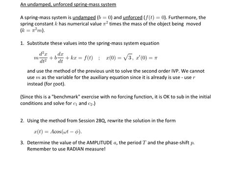 Solved An Undamped Unforced Spring Mass System A