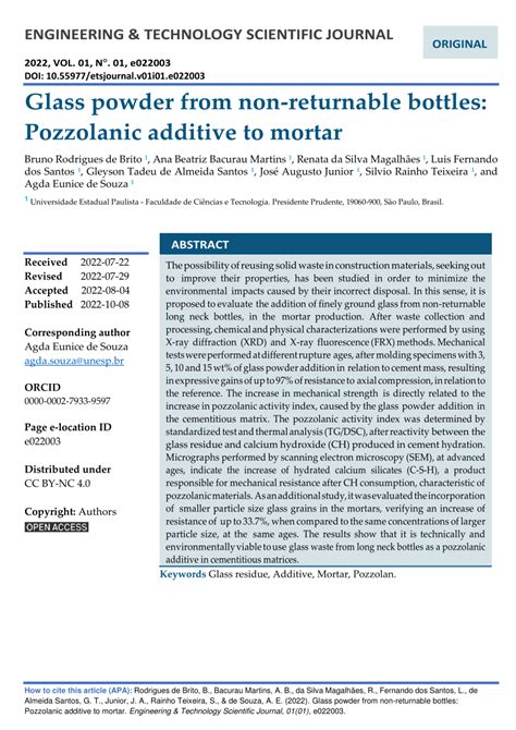 Pdf Glass Powder From Non Returnable Bottles Pozzolanic Additive To