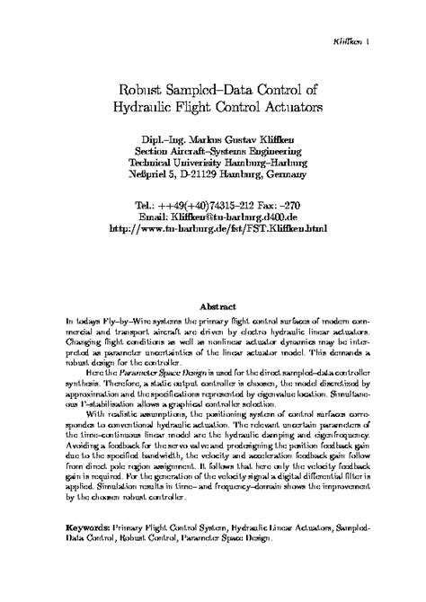 Pdf Robust Sampled Data Control Of Hydraulic Flight Control Actuators