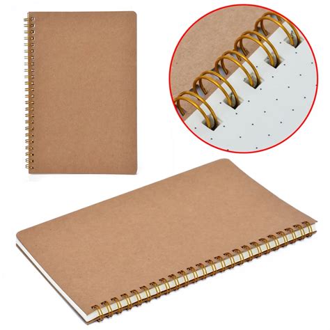 Solid Cardboard Cover Notebook A5 Medium Dotted Grid Spiral Journal 100