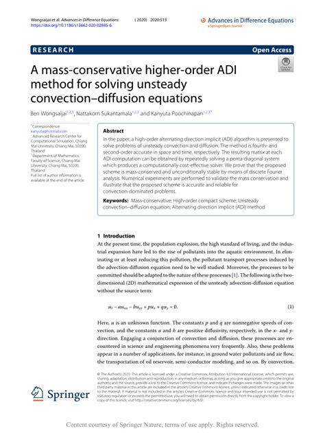 Pdf A Mass Conservative Higher Order Adi Method For Solving Unsteady Convection Diffusion