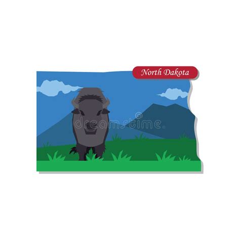 North Dakota State Map Vector Illustration Decorative Design Stock