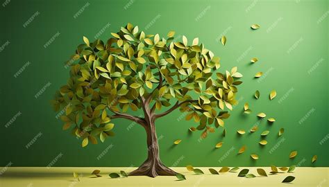 Premium Photo A 3d Minimalist Poster Of A Tree With Leaves Transitioning From Withered To Healthy