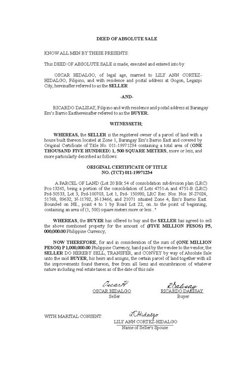Deed Of Sale Process In Philippines Templates Sample Printables